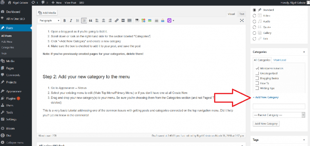 How to Add Posts to Categories on Your Menu - Rigel Celeste